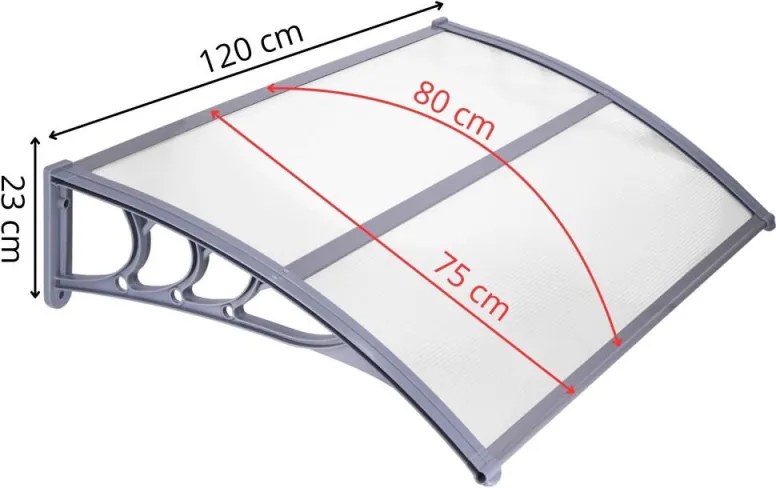 Vchodová stříška 120x75 cm SPRINGOS POLYROOF šedá/transparentní