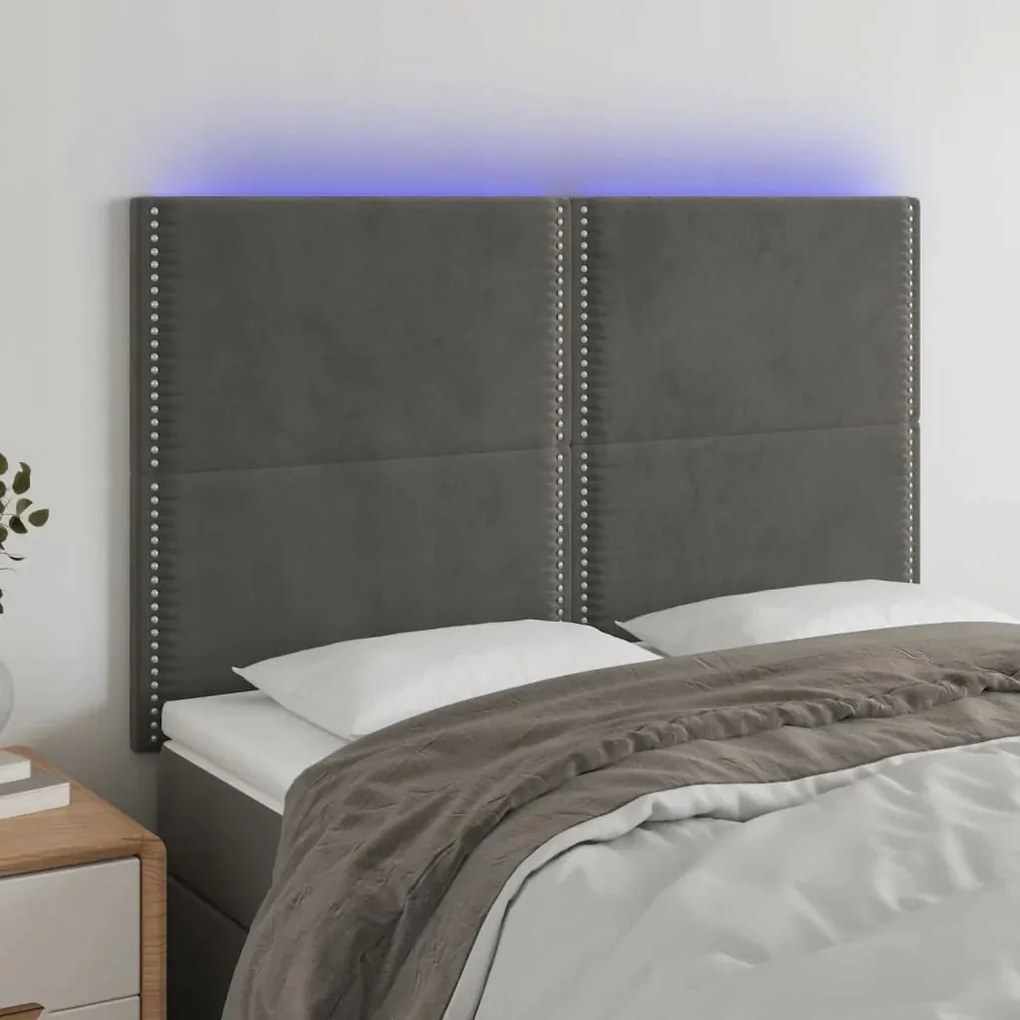 Čelo Postele S Led Tmavě Šedé Samet Tmavě šedá 144 x 5 x 118/128 cm