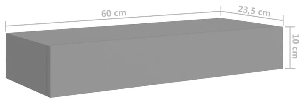 Nástěnné police se zásuvkou 2 ks šedé 60 x 23,5 x 10 cm MDF