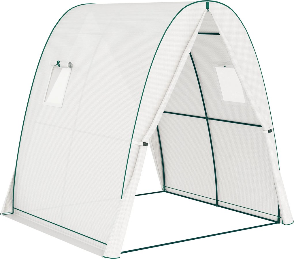 Outsunny Obloukový skleník s pytli s pískem a plastovým krytem, 2 rolovací dveře, síťové okno, přenosný, 1,8 x 1,8 x 2 m, bílý