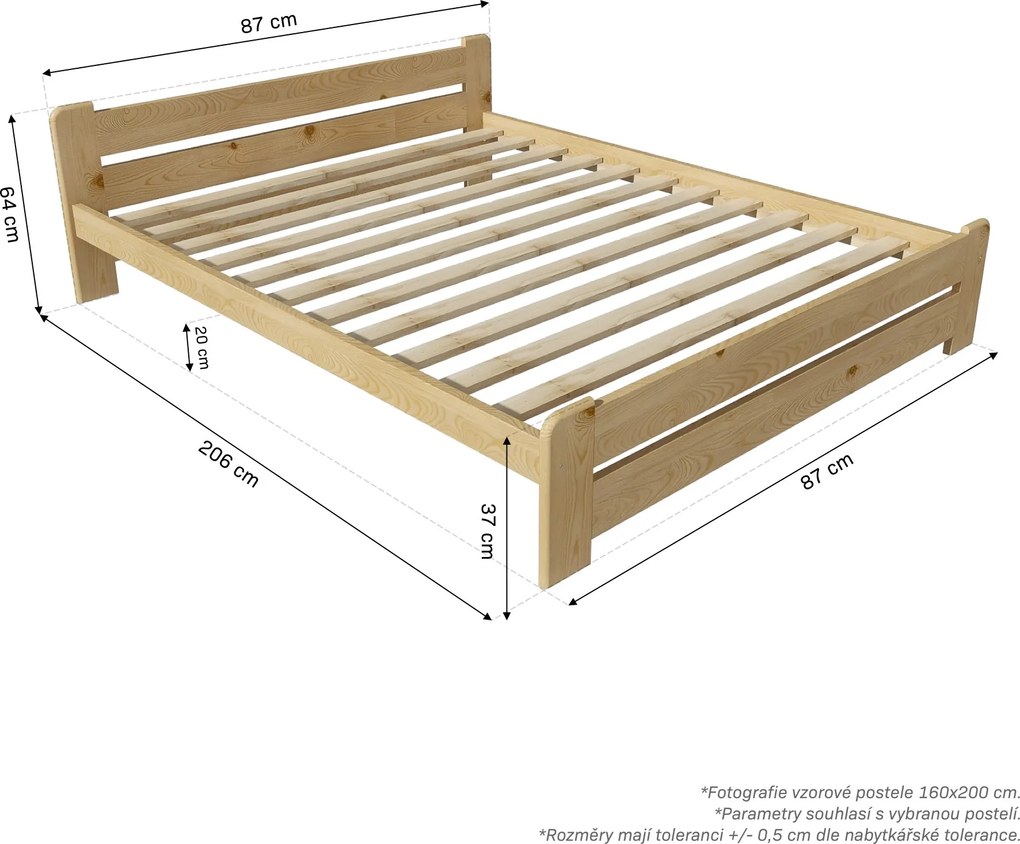 Maxi Postel z masivu Union 80 x 200 cm - barva Olše + matrace Vitality
