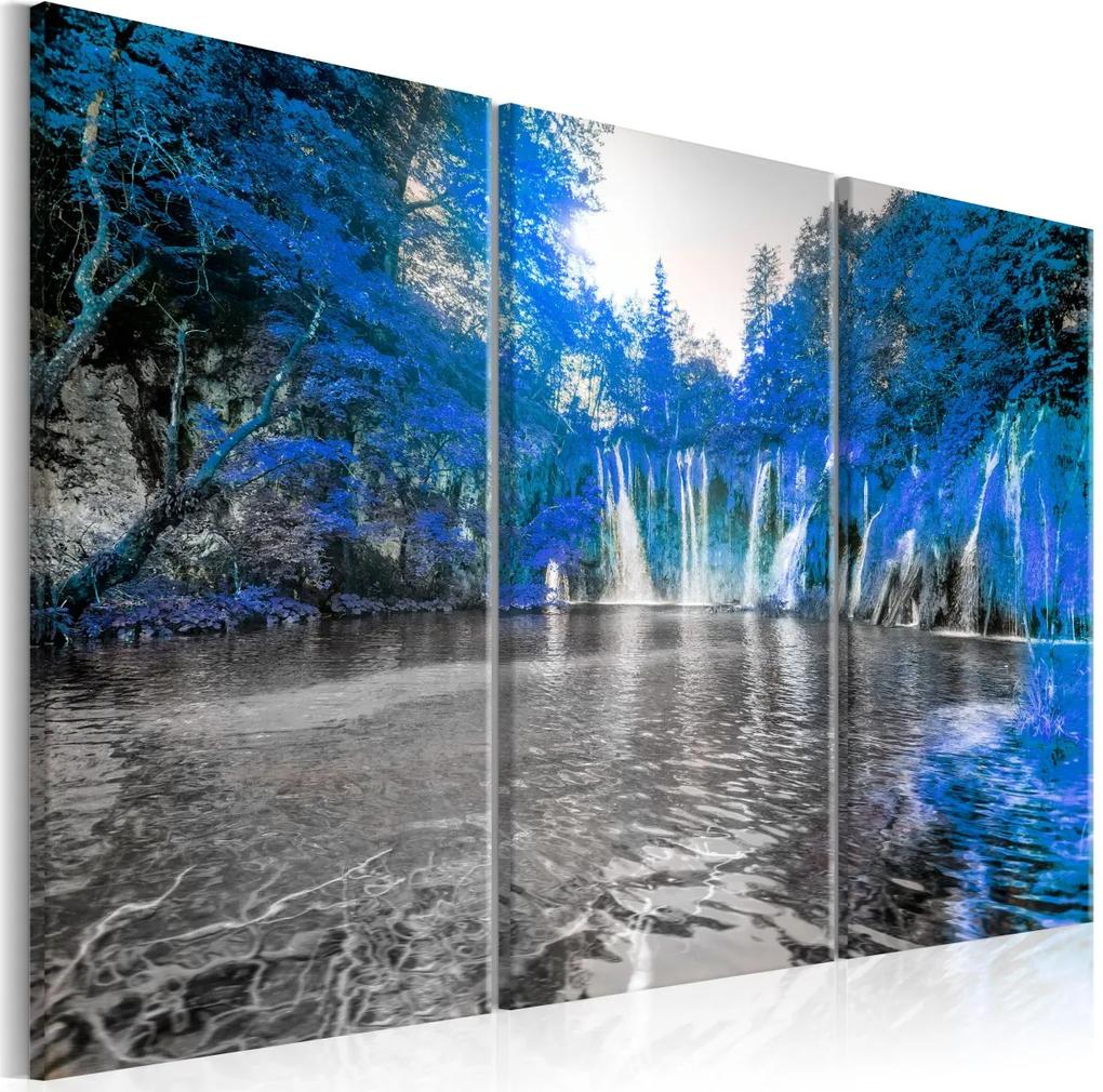 Třídílné obrazy - vodopád v modrém lese (90x60 cm) - Murando DeLuxe