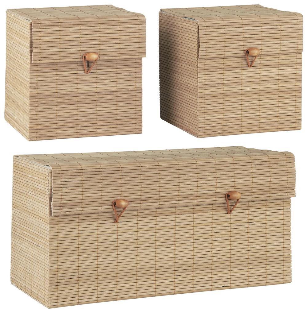 IB LAURSEN Bambusový úložný box Oblong - set 3 ks, přírodní barva