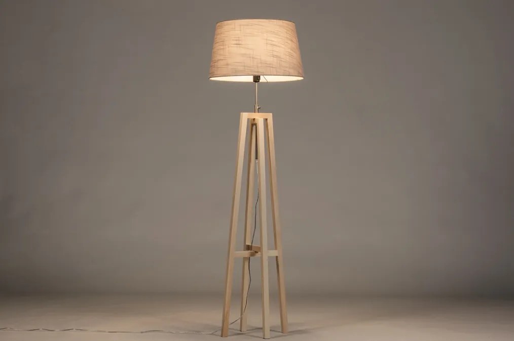 Stojací designová lampa Paola Taupe and Natur Wood