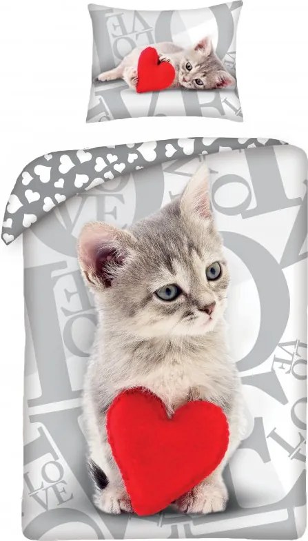 Halantex · Bavlněné ložní povlečení ♡ LOVE ♡  s obrázkem roztomilého koťátka - 100% bavlna - 70 x 90 cm + 140 x 200 cm