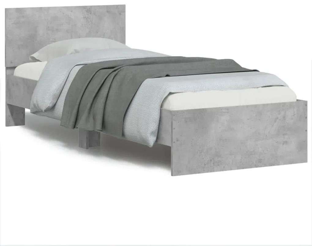 Rám postele s čelem a LED osvětlením betonově šedý 75 x 190 cm,  838844