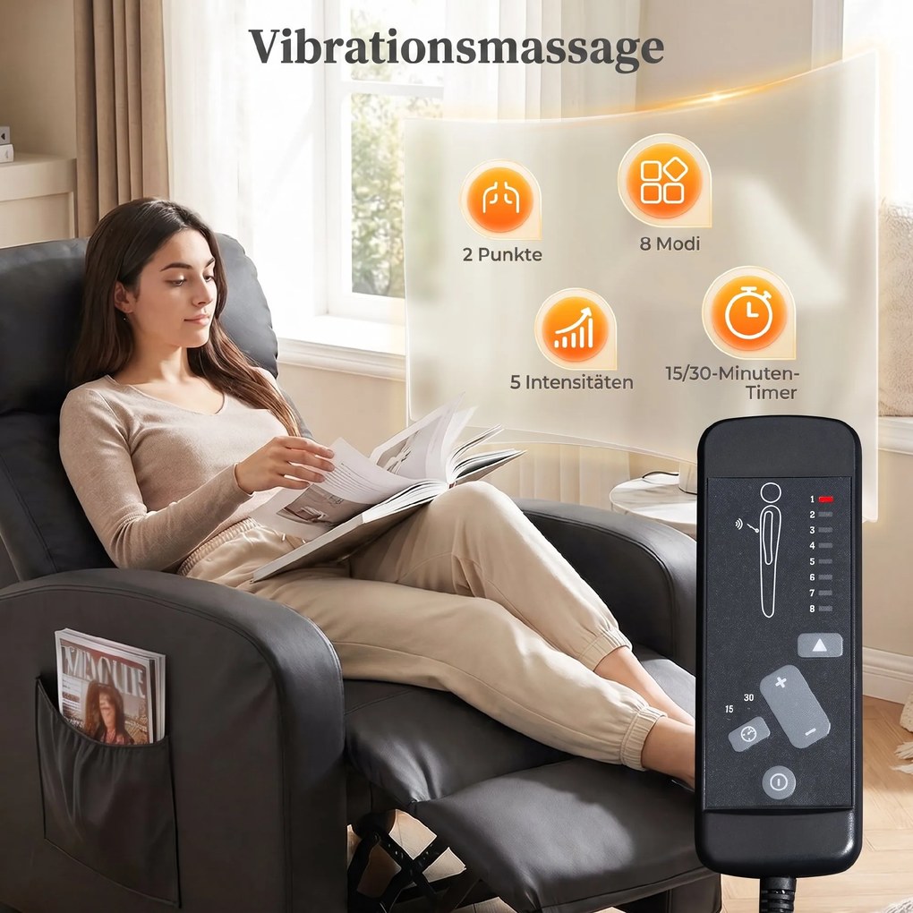 HOMCOM Masážní křeslo Relaxační křeslo TV křeslo 2bodové masážní s opěradlem, polohovací z PU pěny Černá 68 x 88 x 98 cm