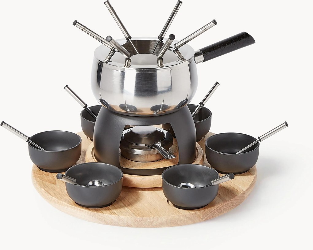 Sada na fondue z nerezové oceli a porcelánu Maro, pro 6 osob, 22 dílů