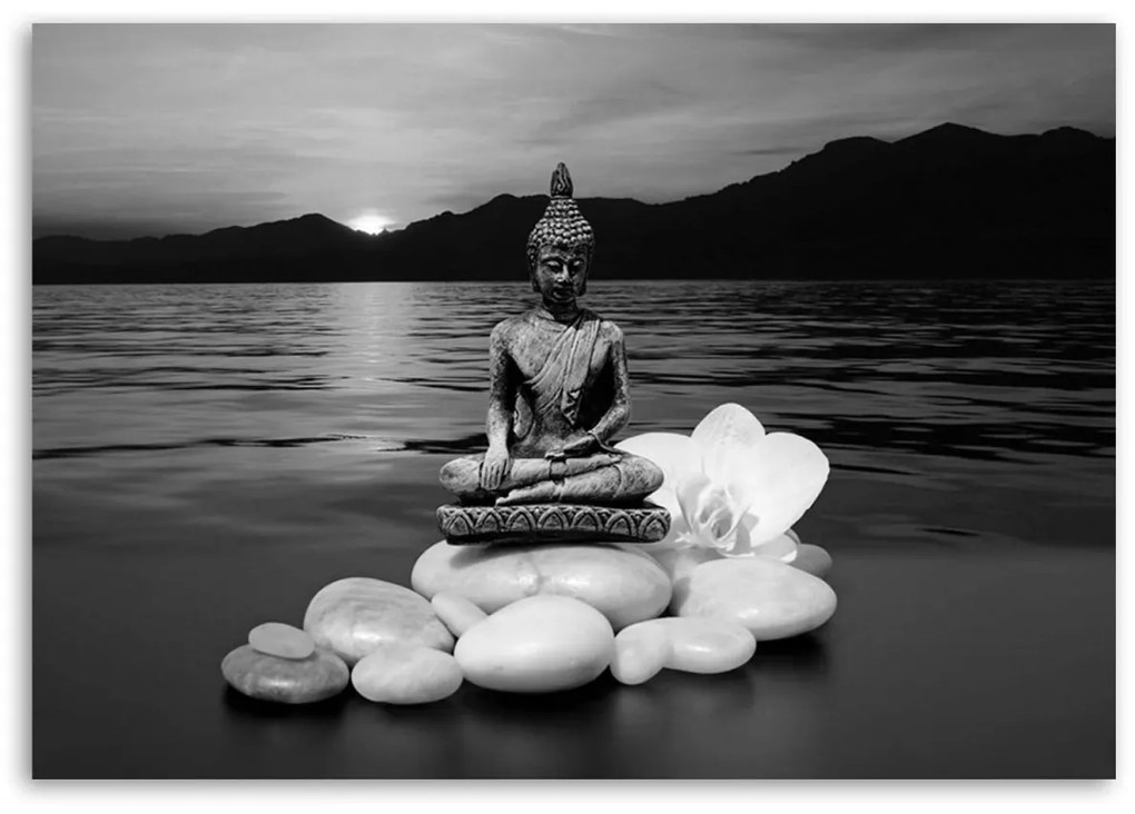 Obraz na plátně Černobílý Buddha Indie - 60x40 cm