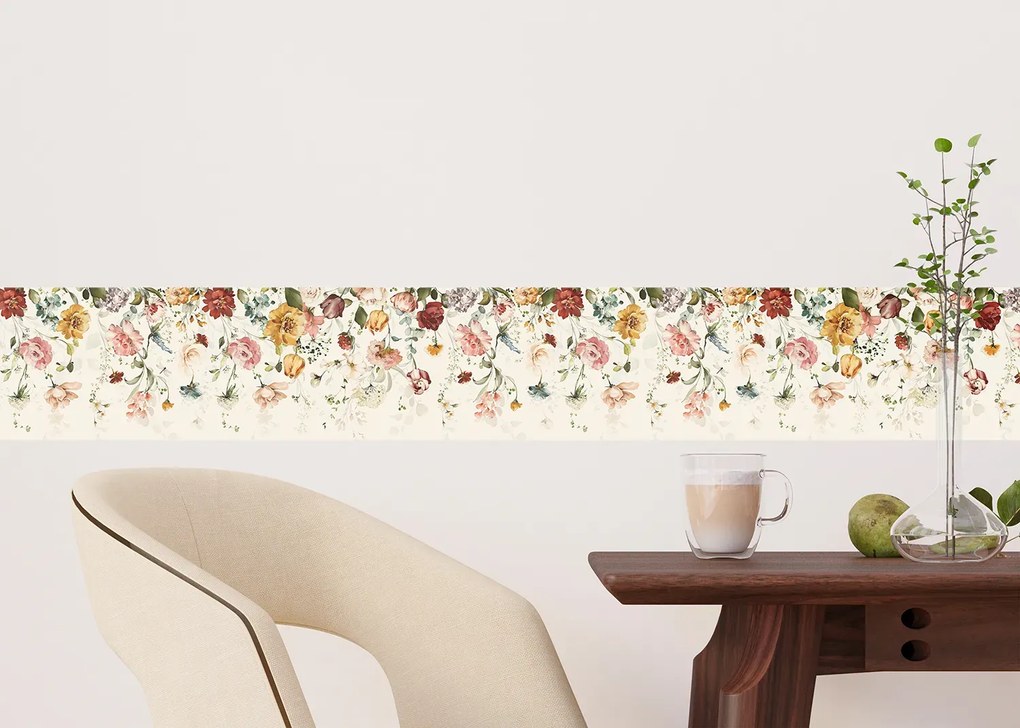 Samolepící bordura na zeď Akvarelové Květy | 5 m x 13.8 cm | DWB8479
