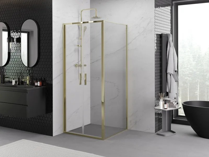 Mexen Exo, výklopná sprchová kabina, dveře 110 cm + boční stěna 110 cm, transparentní sklo, zlatá, 814-110-110-50-00