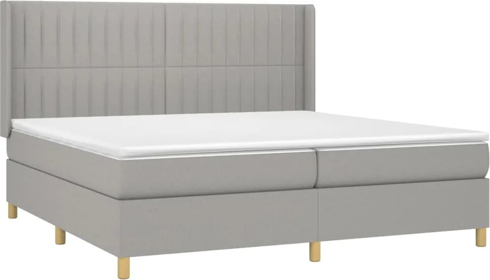 Box spring postel s matrací a LED světle šedá 200x200 cm textil 3139061