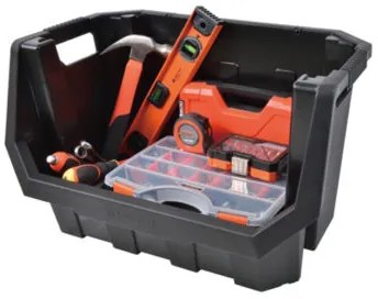 Prosperplast Dílenský úložný box se zkosenou hranou HEAVY DUTY, černý, 40 × 29 × 28 cm, M