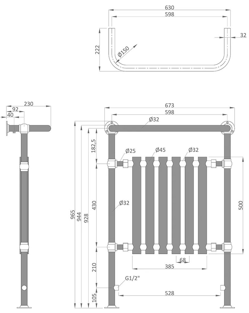 Sapho, CORK topné těleso 675x960 mm, chrom/bílá, RE104