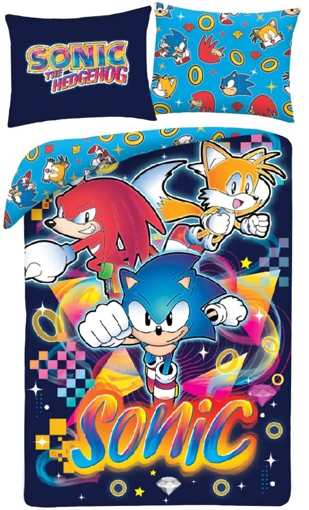 Oboustranné ložní povlečení z mikrovlákna Ježek Sonic - 70 x 90 cm + 140 x 200 cm - zipové zapínání Biano.cz