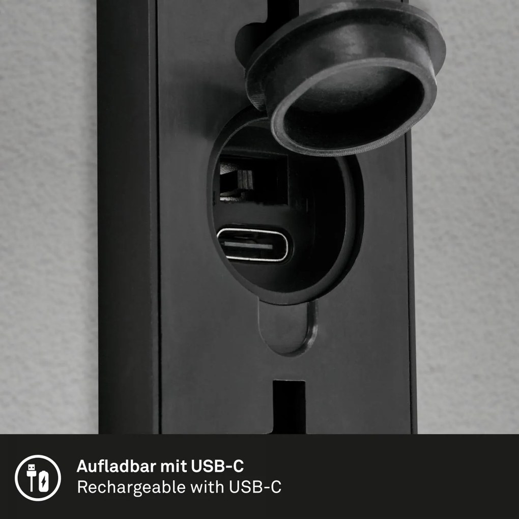 BRI 3787015 Lima LED venkovní nástěnné svítidlo, pohybové čidlo, soumrakový senzor, nabíjecí, černá - BRILONER