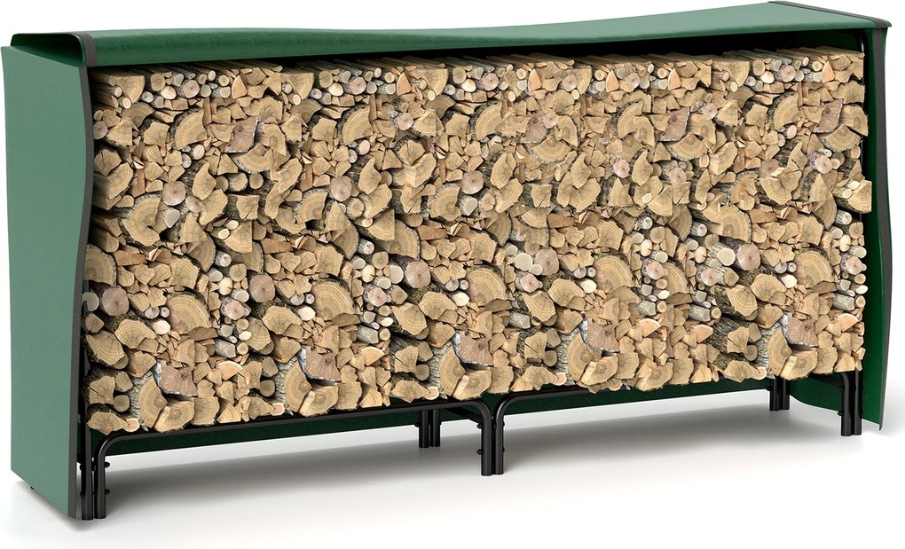 Outsunny Držák na Dřevo 200 x 36 x 99 cm s Voděodolným Krytem, Nastavitelný Úložný Prostor na Dřevo pro Zahradu a Terasu, Kovový, Černý | Aosom