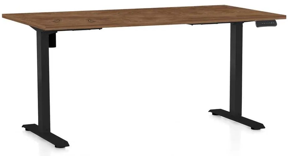 Výškově nastavitelný stůl OfficeTech B, 160 x 80 cm, černá podnož, dub silverjack