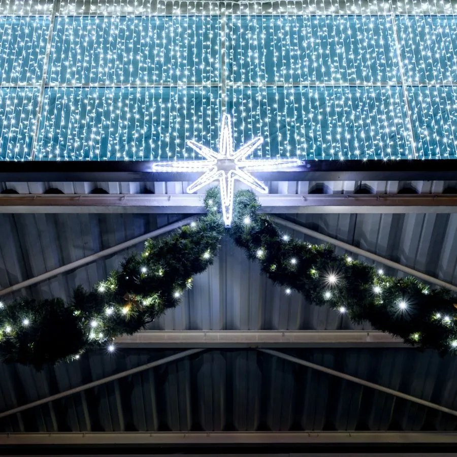Easy Fix LED světelný závěs venkovní, 100 × 300 cm, ledově bílá s FLASH, 300 diod, bílý kabel, IP67, prodlužovací