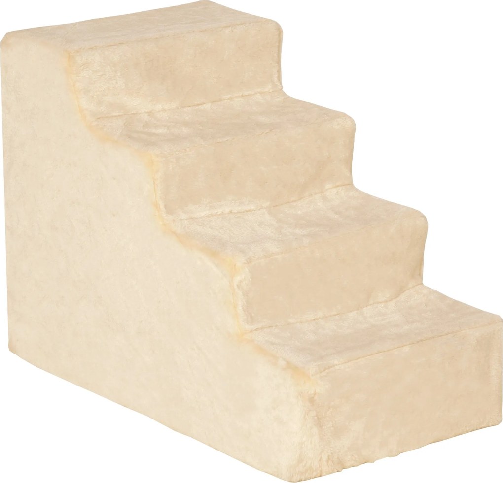 PawHut Psí Schody 4 Kroků, 35 cm Kočičí Schody na Postel a Pohovku, Psí Schody pro Děti a Kočky do 5 kg, Plyšový Vzhled, Béžové | Aosom