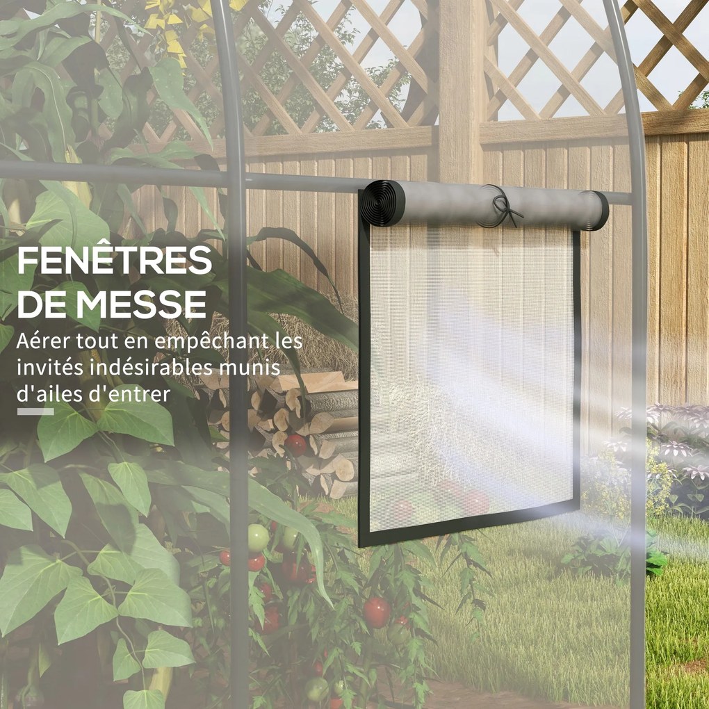 Zahradní skleník Outsunny - Tonnel pro rajčata, půdorys 6 m², 3L x 2W x 2H m, zpevněný trubkový rám, zipové dveře, 2 vysouvací okna - Průhledný