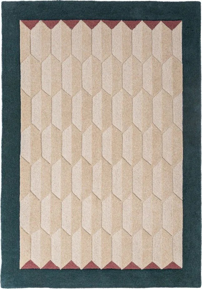 Ručně tkaný vlněný koberec v přírodní barvě/zelenomodrý 200x290 cm Apex Border Wool – Flair Rugs