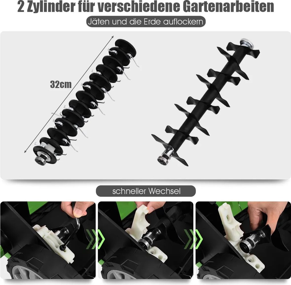 Costway Elektrický vertikutátor provzdušňovač trávníku 1800 W 2 úrovně – zelený