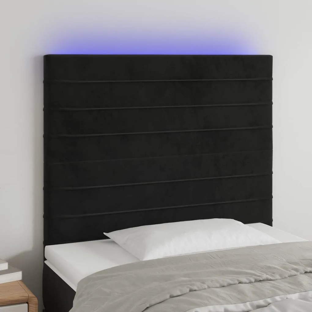 Čelo postele s LED černé 80x5x118/128 cm samet