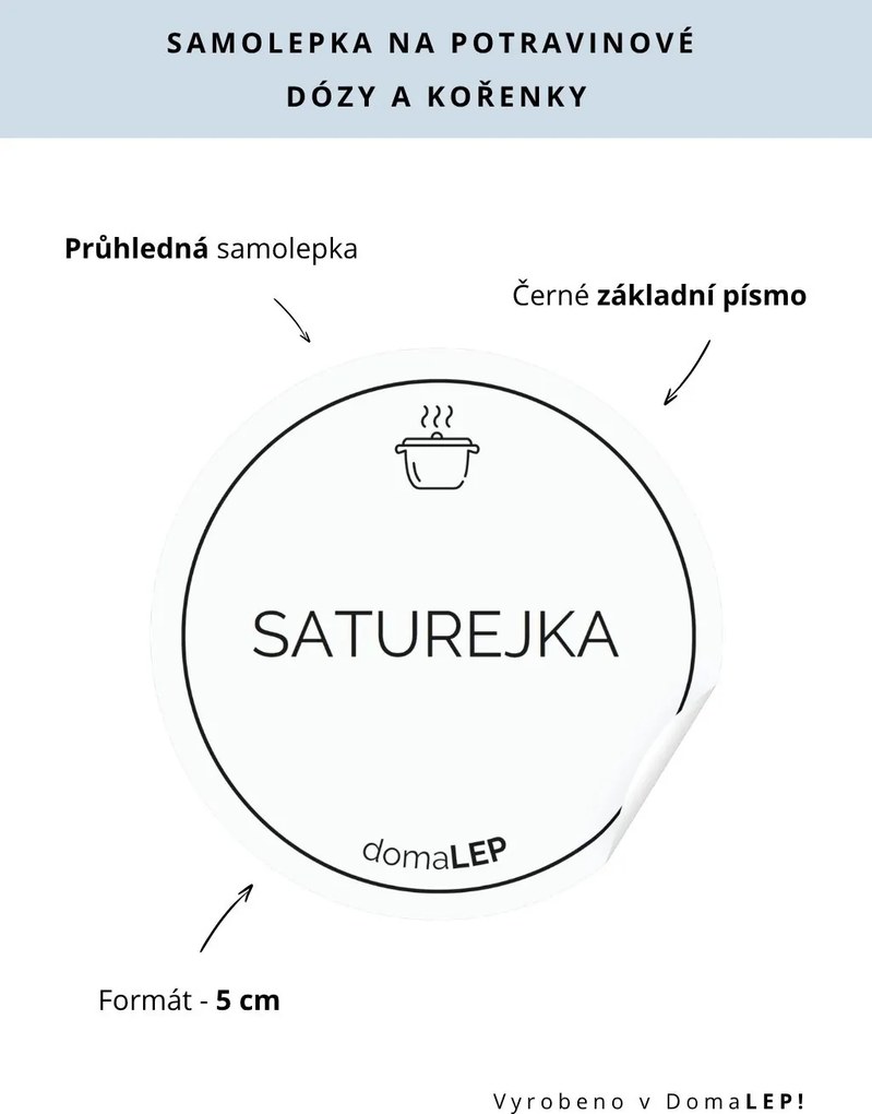 Samolepka na kořenky SATUREJKA průhledná 5 cm základní písmo