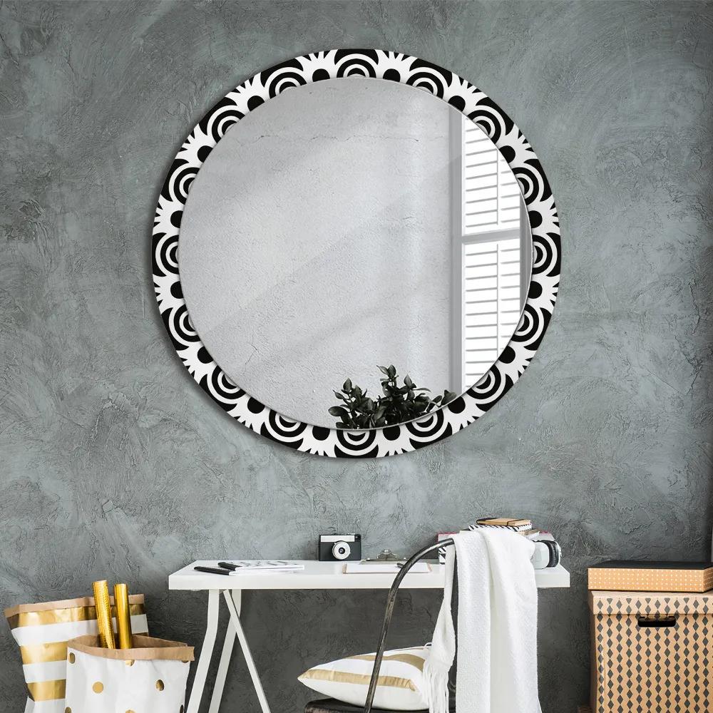 Kulaté dekorativní zrcadlo Černá geometrická ozdoba fi 100 cm