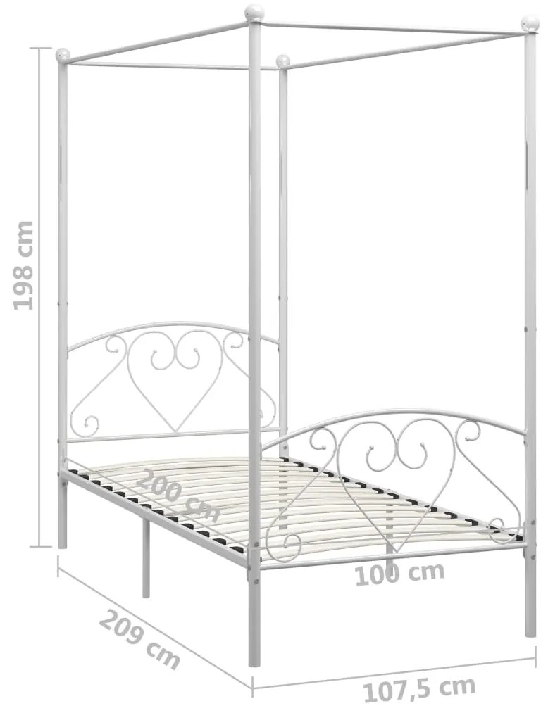 vidaXL Marketos Rám postele s nebesy bílý kovový 100 x 200 cm