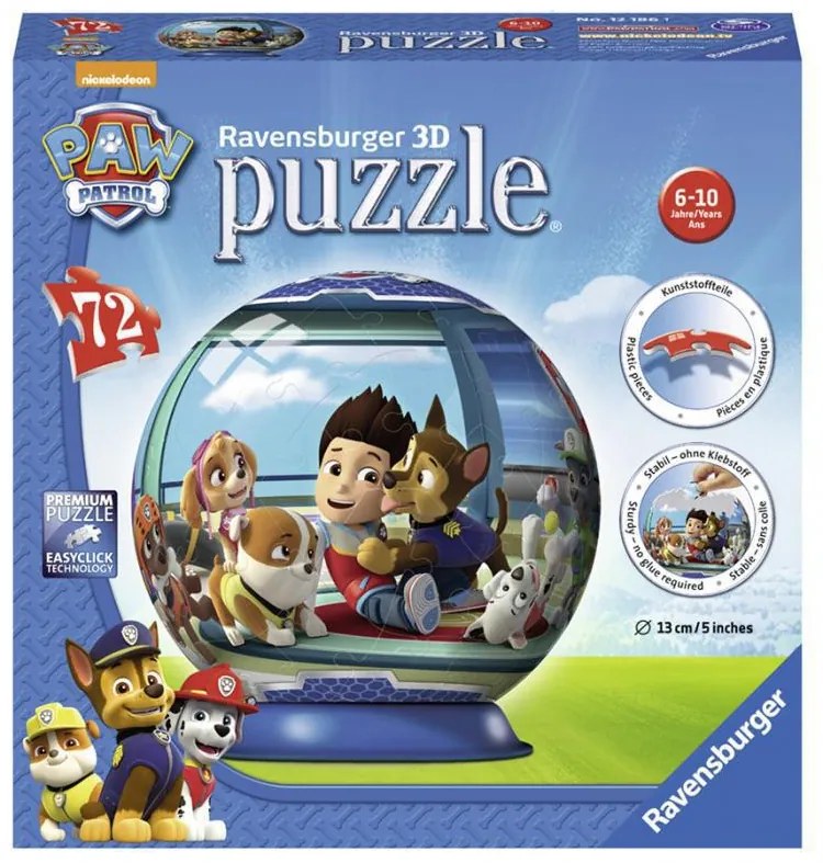 Ravensburger Tlapková Patrola puzzleball 3D 72 dílků