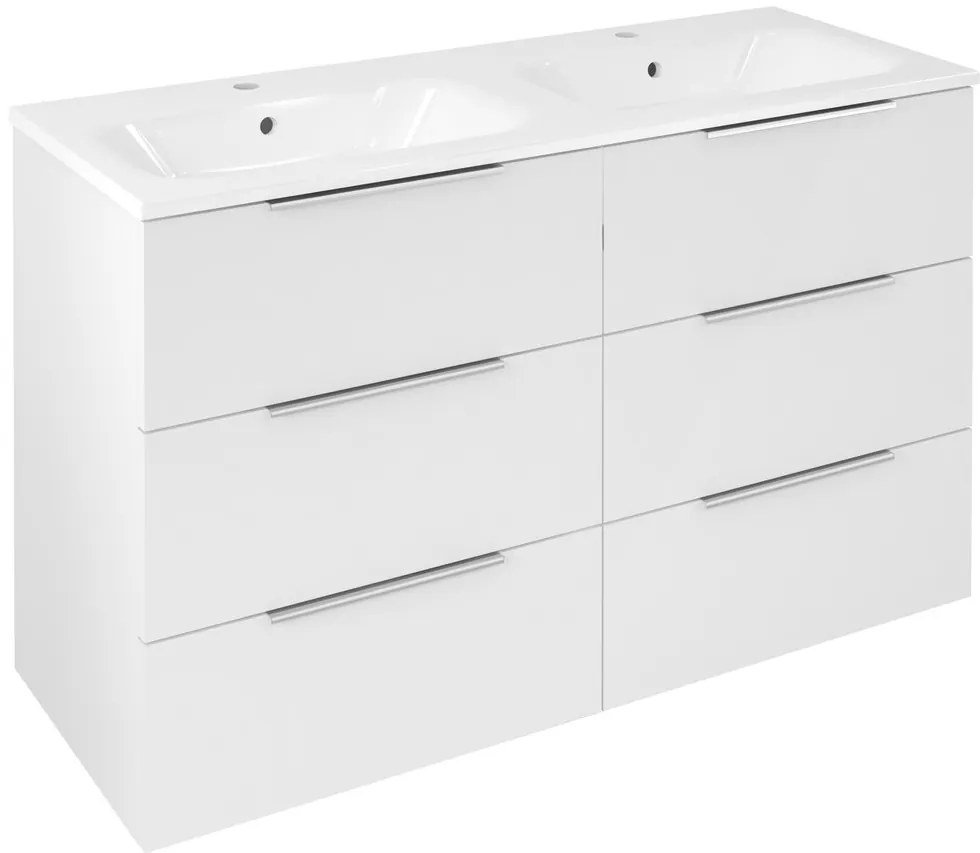 Sapho Sapho, CIRASA umyvadlová skříňka s dvojitým umyvadlem 121x77x46cm, 3x zásuvka, bílá lesk, CR121-3030-31