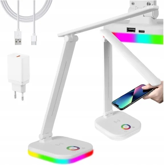 LED RGBW Stmívatelná stolní lampa s bezdrátovým nabíjením LED/7W/5V USB bílá