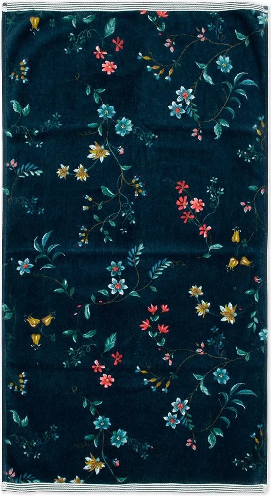 Pip Studio ručníky z bavlněného froté Les Fleurs, tmavě modré (Luxusní ručníky z bavlněného froté v designu Les Fleurs v tmavě modré barvě)