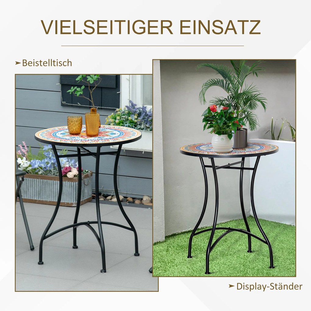Zahradní stůl Outsunny Ø60 cm, Odolný kovový stůl na patio, Venkovní jídelní stůl, Stůl na kempování, Kulatý stůl na patio pro zahradu, terasu, balko…