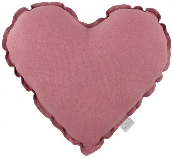 COTTON & SWEETS Polštářek Lněný srdce sladká růžová, 44 cm
