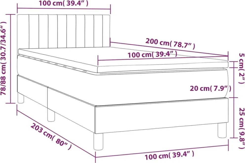 vidaXL Box spring postel s matrací a LED 100x200 cm samet [3134508] Barva: Tmavě moddrá