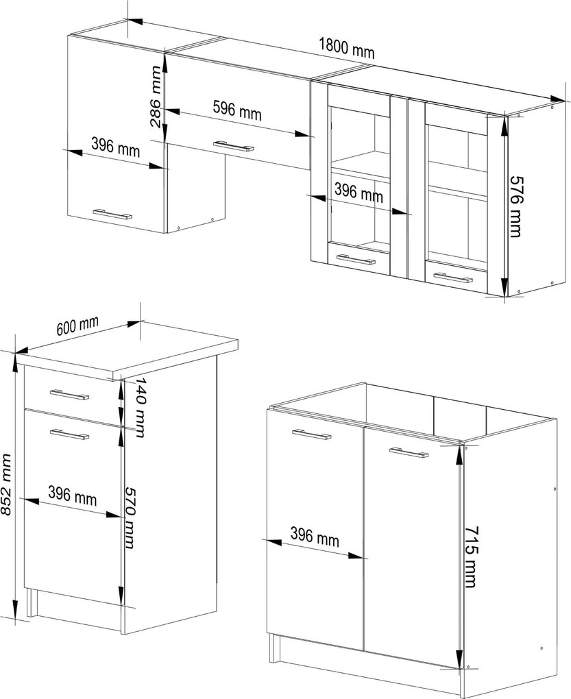 Kuchyňská linka Olivie 1,8 m prosklená beton