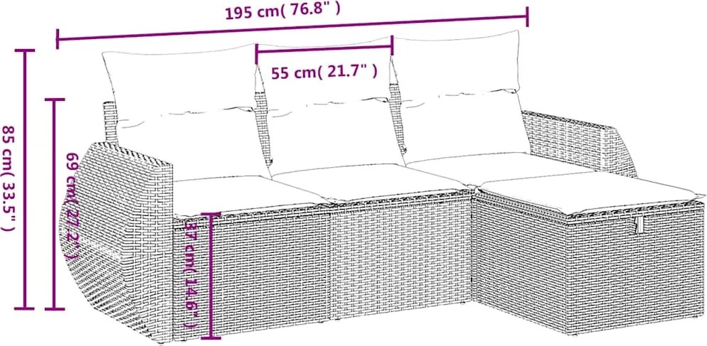 4dílná zahradní sedací souprava s poduškami černá polyratan 3264061