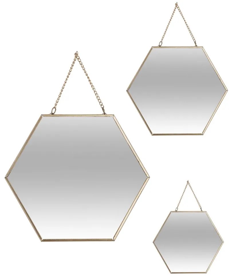 Závěsné zrcadlo Hexagon, zlaté, sada 3ks