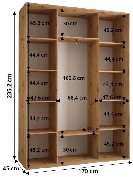 Šatní skříň ASIRI 5 - 170/45 cm, bílá / stříbrná