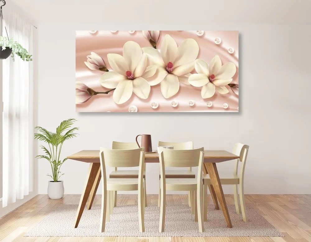 Obraz luxusní magnolie s perlami - 120x60