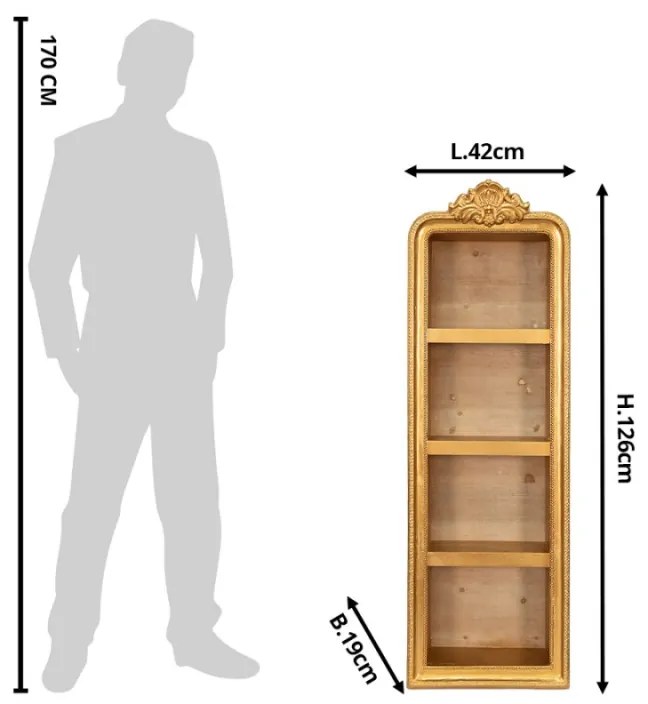 Zlatá nástěnná polička se 4-mi poličkami Gert-jan – 42x19x126 cm