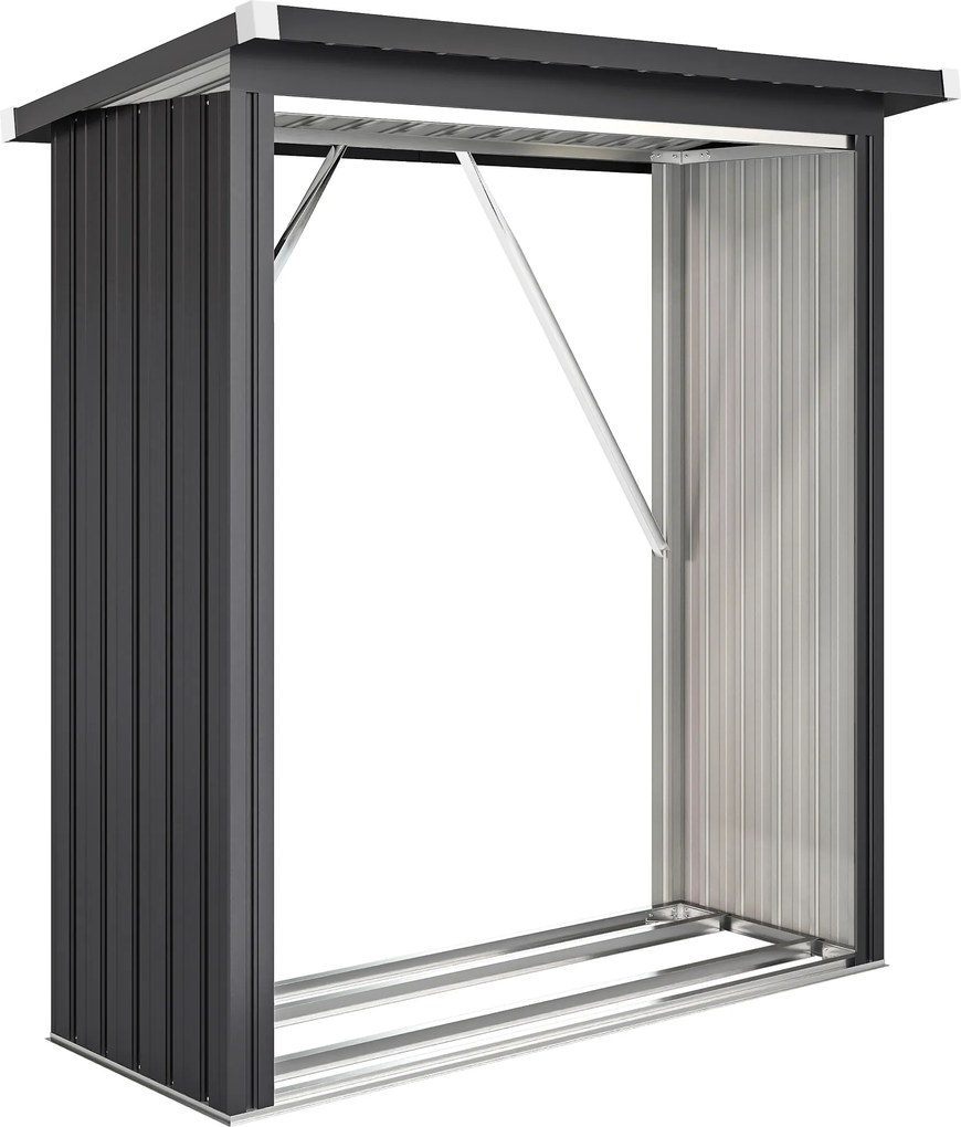 Přístřešek na palivové dřevo, ocelový, zvýšená podlaha, šikmá střecha, 150 x 66,5 x 150 cm, tmavě šedý