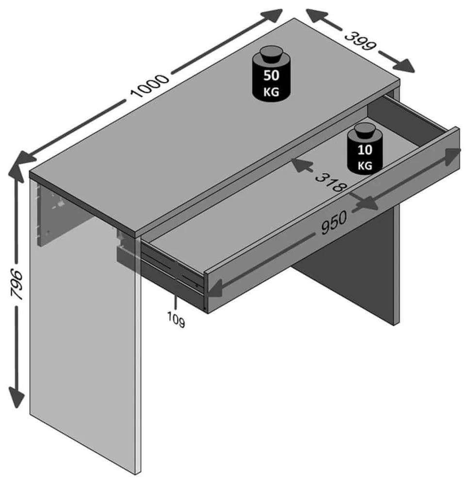 Petromila FMD Psací stůl se širokou zásuvkou 100 x 40 x 80 cm bílý