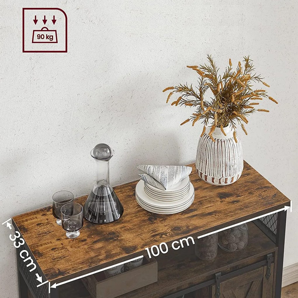 Jídelní skříň, kuchyňská skříň 100 x 33 x 80 cm rustikální hnědá a černá
