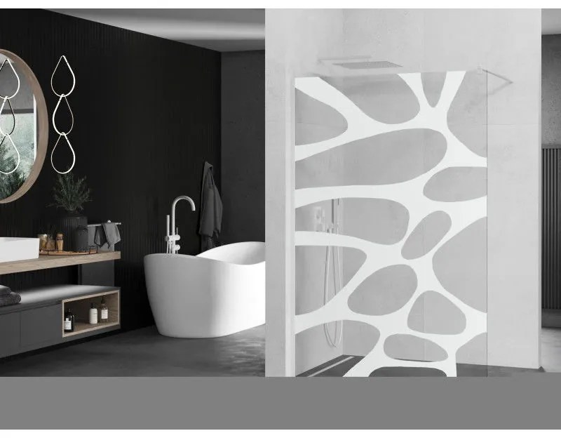 Mexen Kioto, Walk-In sprchová zástěna 70 x 200 cm, 8mm sklo čiré/bílý vzor, bílý profil, 800-070-101-20-97
