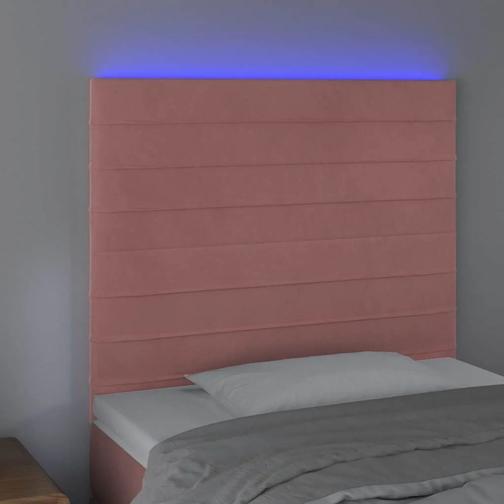 Čelo postele s LED růžové 100x5x118/128 cm samet 3122611