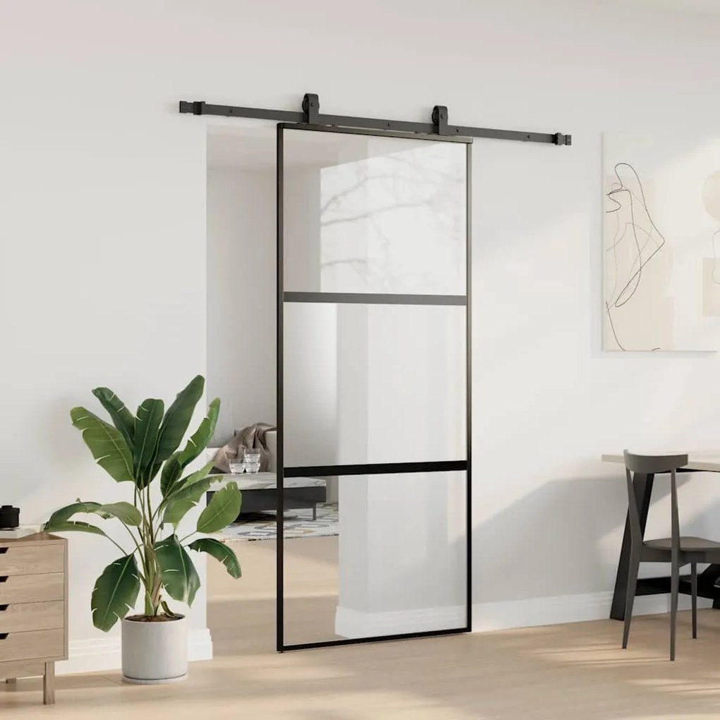 Posuvné dveře se sadou kování černé 90x205 cm Tvrzené sklo 3375818